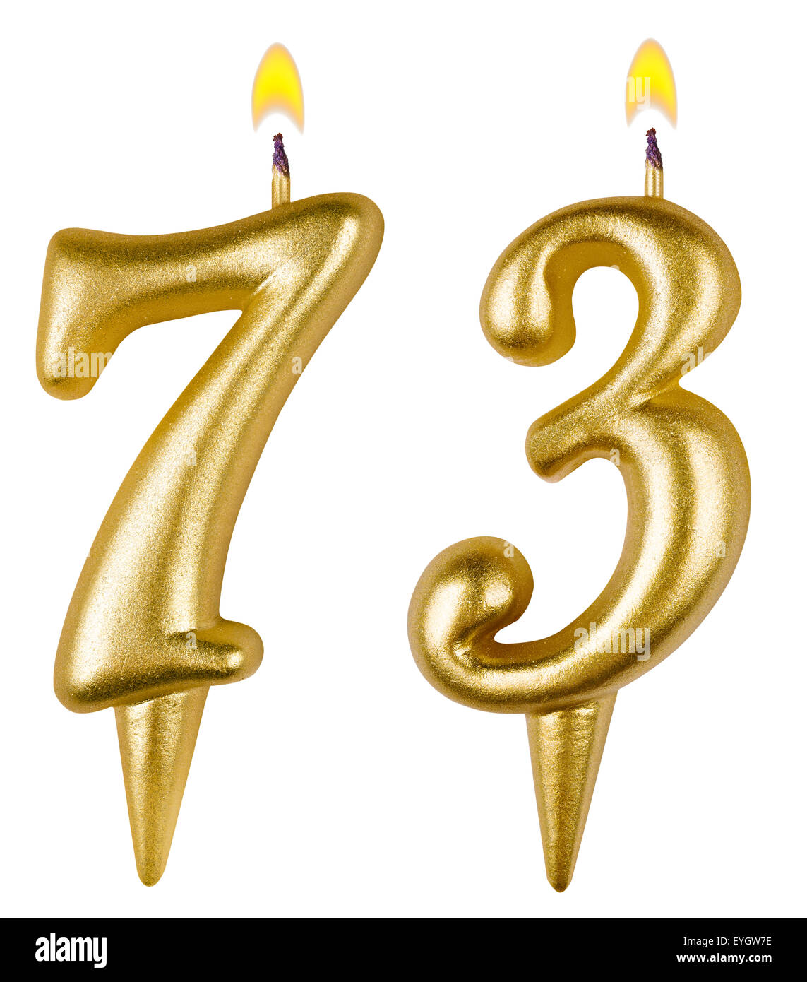 Birthday candles number seventy three isolated on white background ...