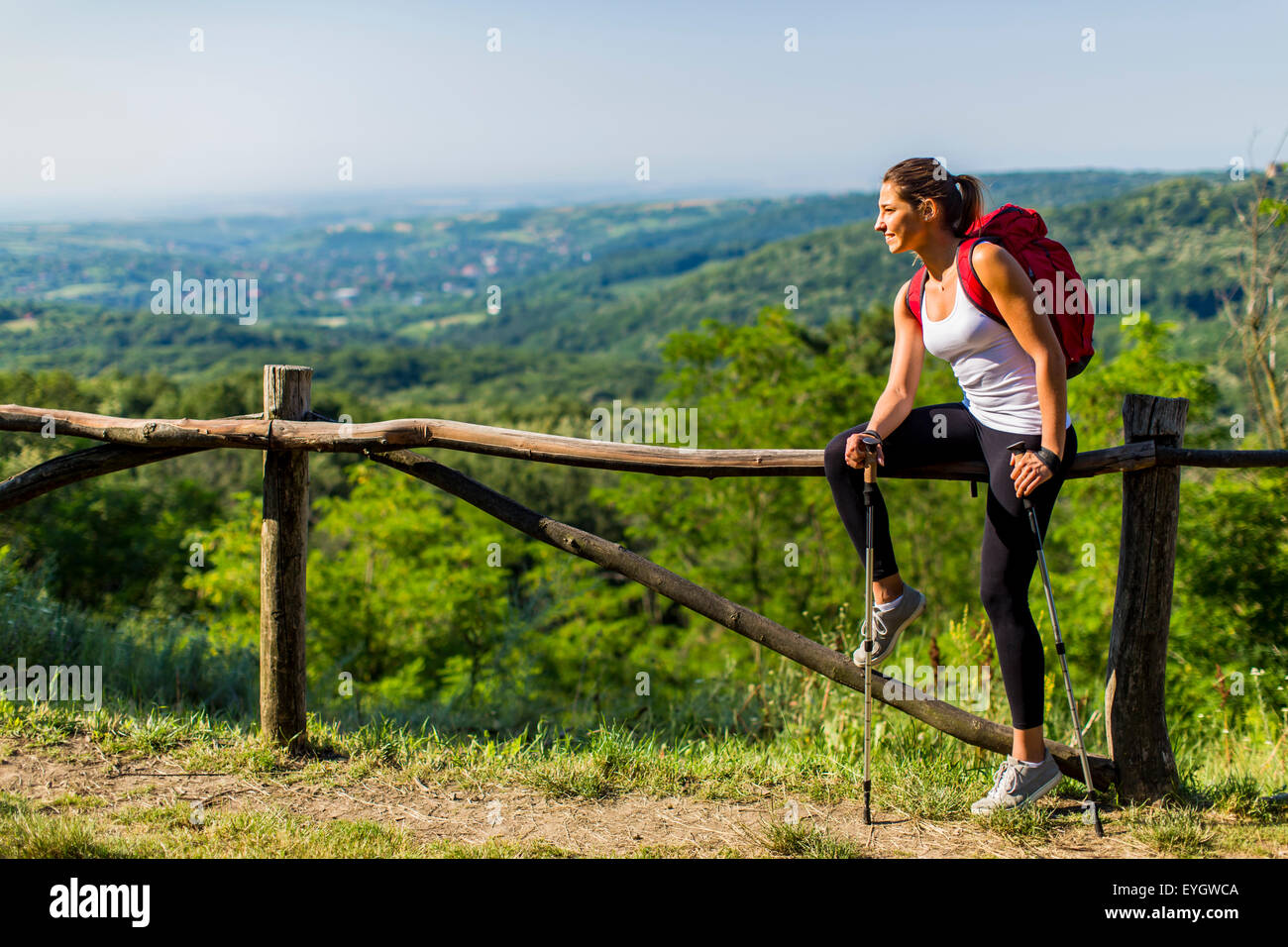 Hiking woman looking mountain hi-res stock photography and images - Alamy