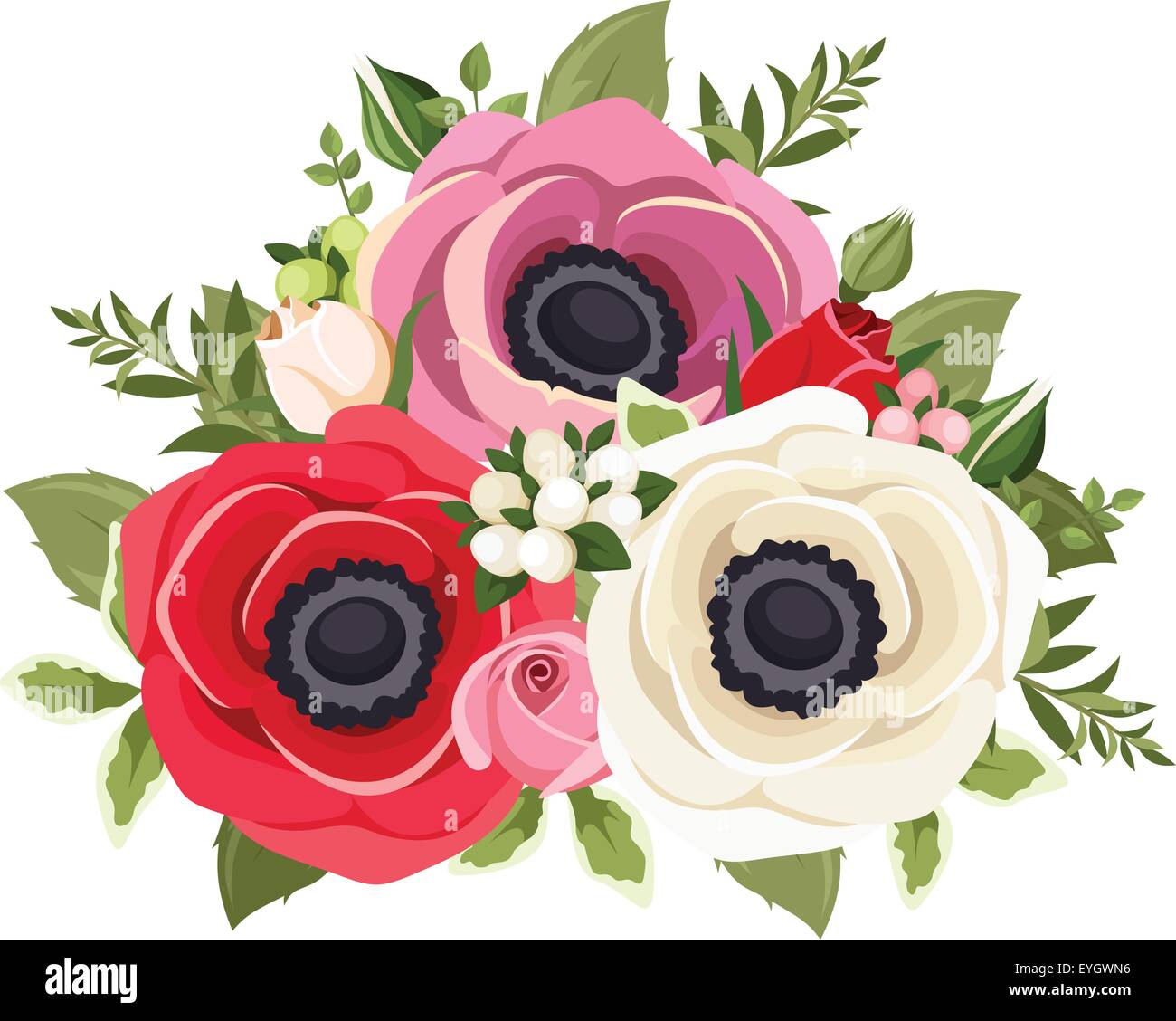 Bouquet of colorful anemone flowers. Vector illustration Stock Vector ...