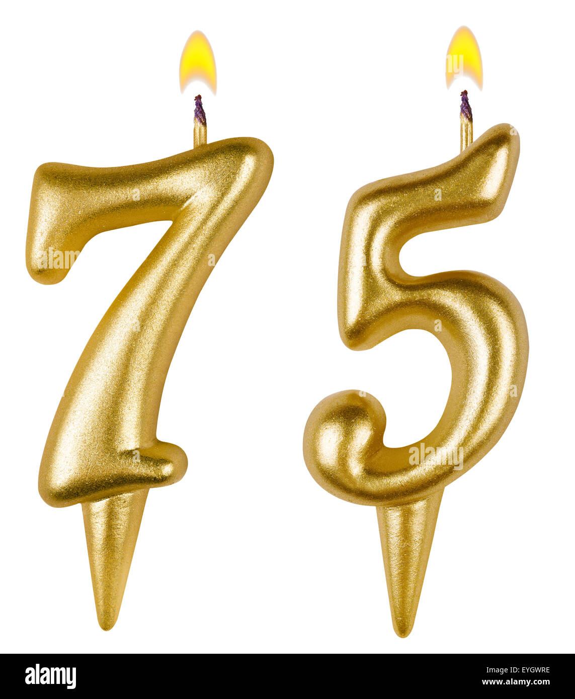 Birthday candles number seventy five isolated on white background Stock ...