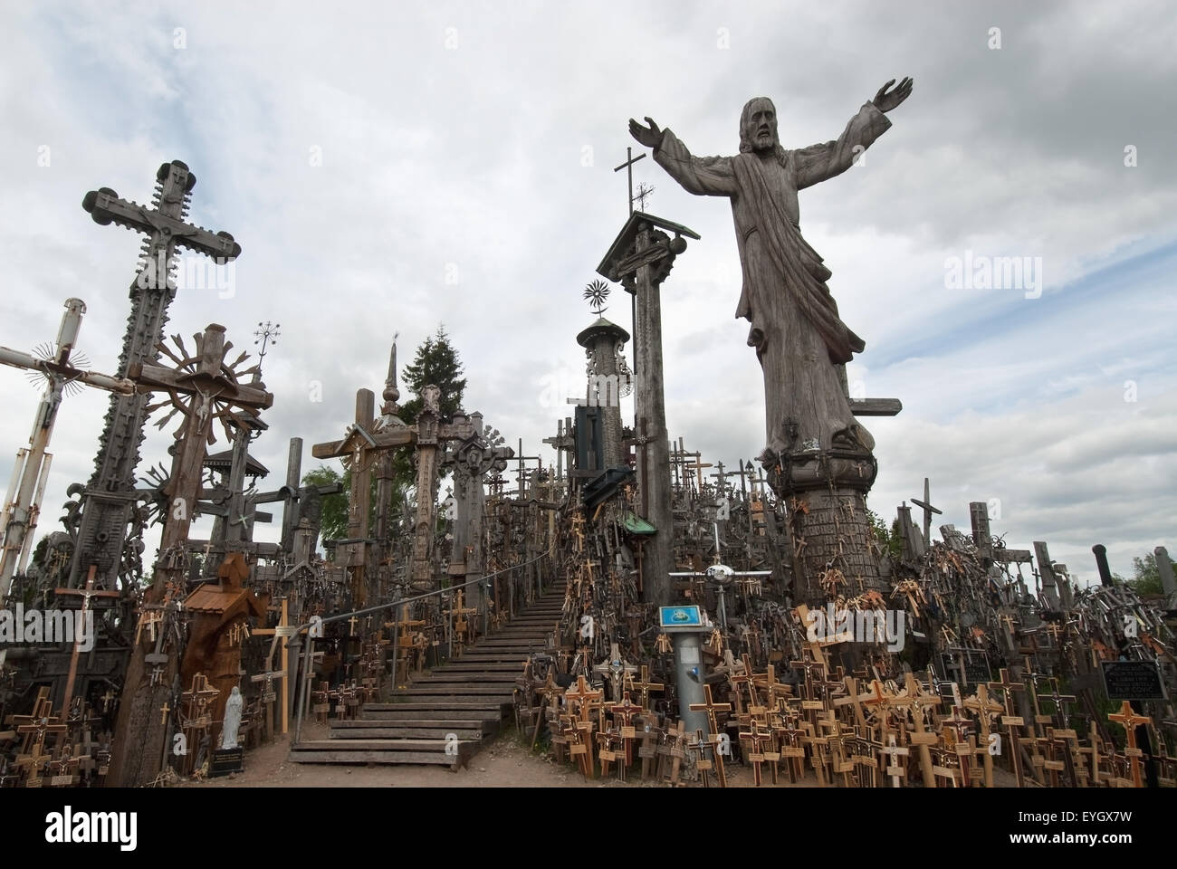View Of Jesus Christ Monuments And Crosses; Siauliai, Lithuania Stock ...