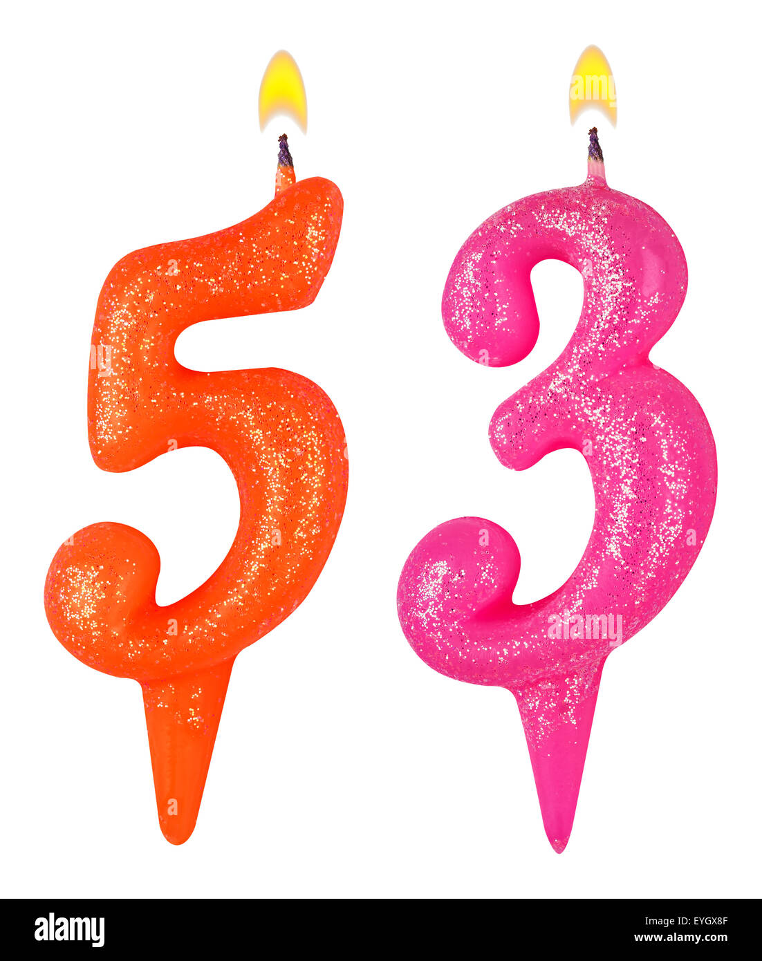 Birthday candles number fifty three isolated on white background Stock ...