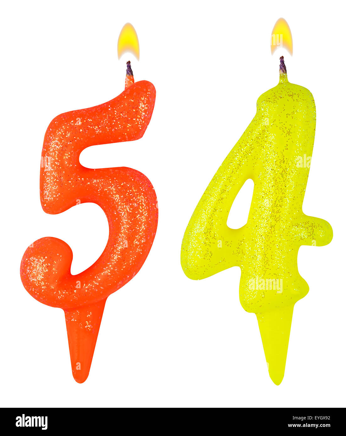 Birthday candles number fifty four isolated on white background Stock ...