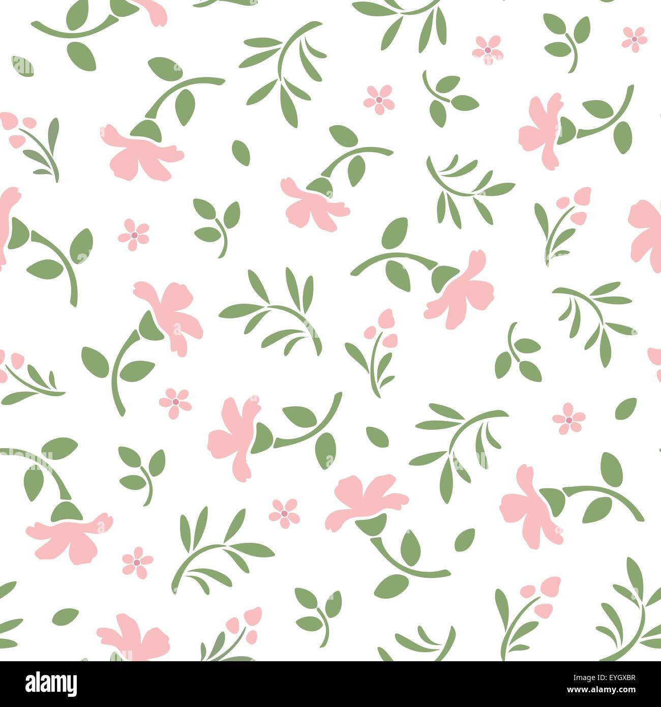 Seamless pattern with pink flowers and green leaves. Vector ...