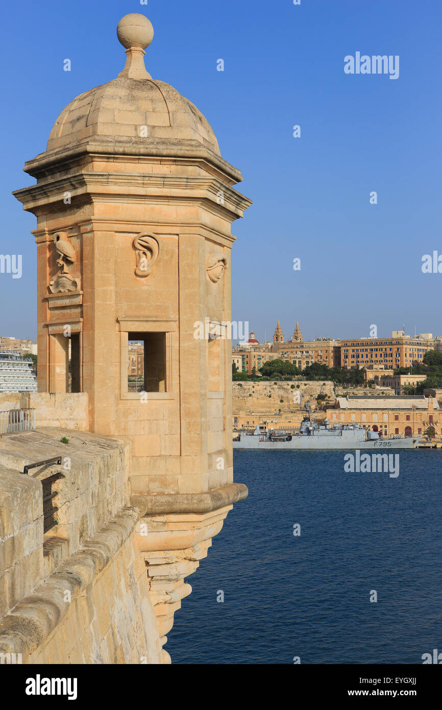 A traditional Maltese gardjola (watchtower) in Senglea, Malta Stock ...