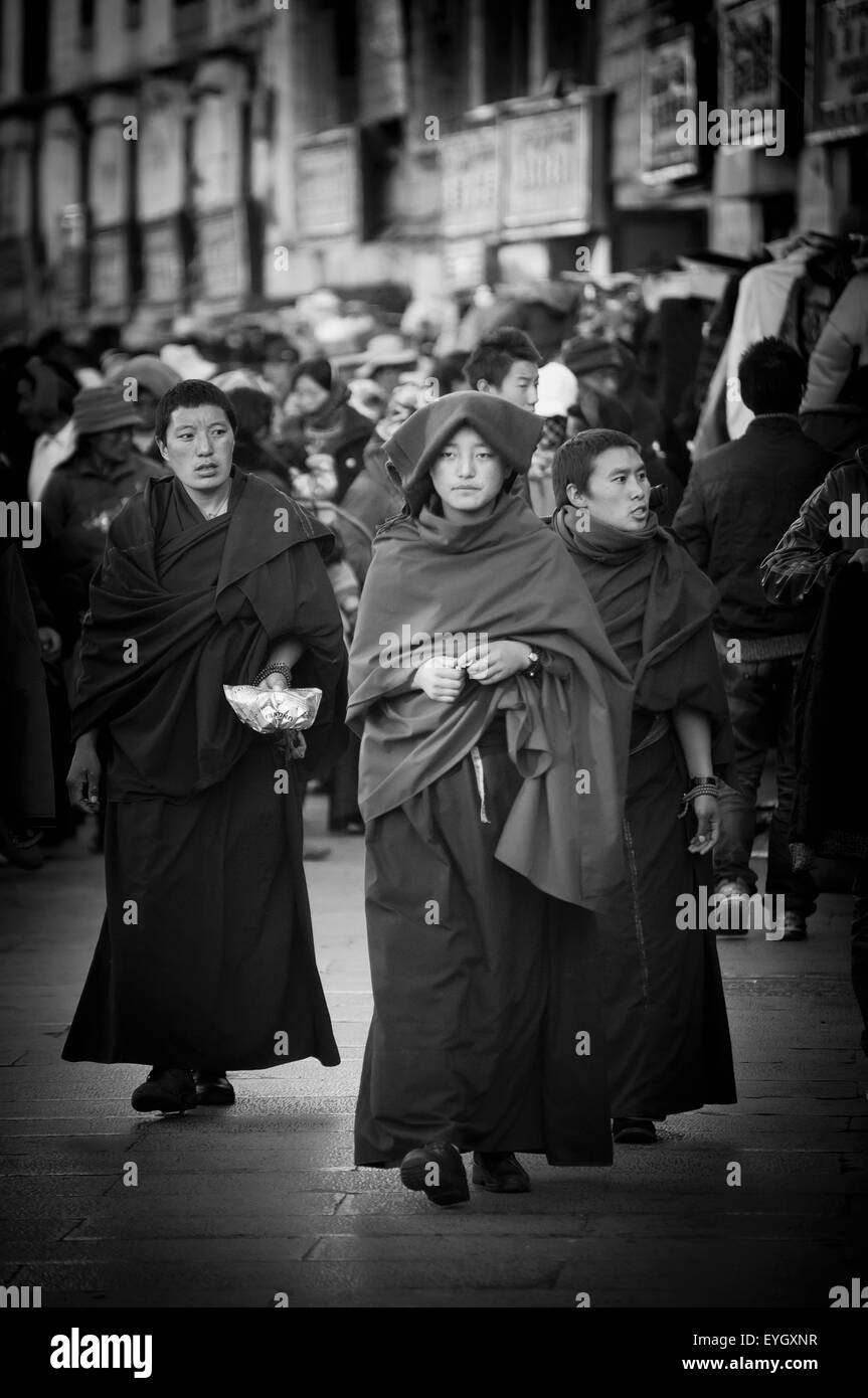 Front View Of Walking Monks; Tibet Stock Photo - Alamy