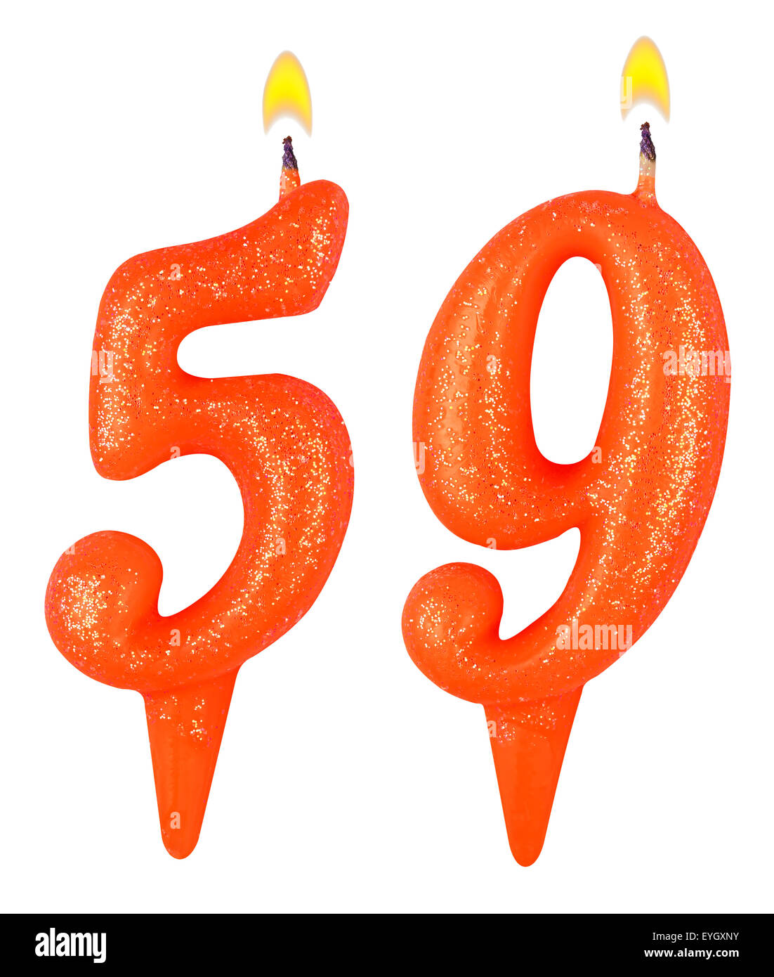 Birthday candles number fifty nine isolated on white background Stock ...