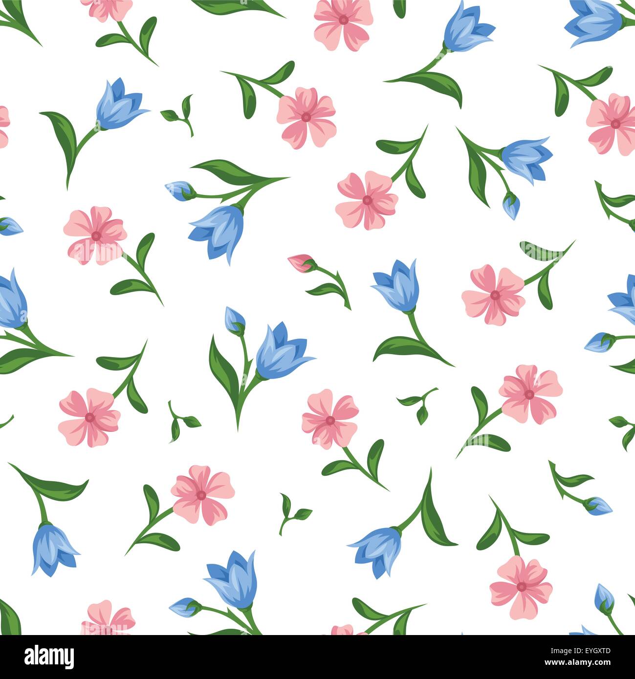 Seamless pattern with pink and blue flowers. Vector illustration Stock ...