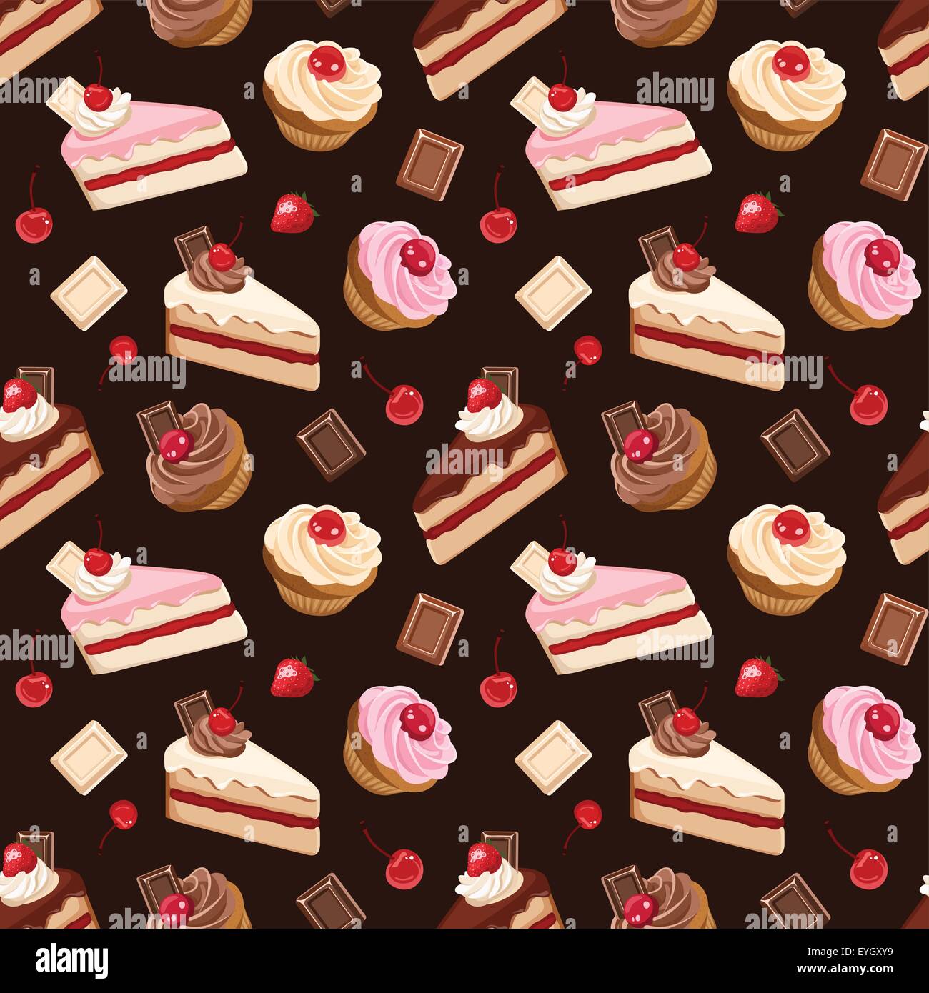 Seamless background with various cakes. Vector illustration Stock ...