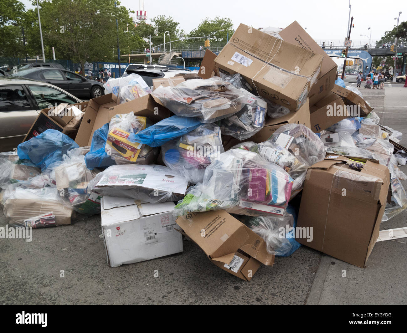 Garbage piled up for collection outside apartment complex in Coney ...