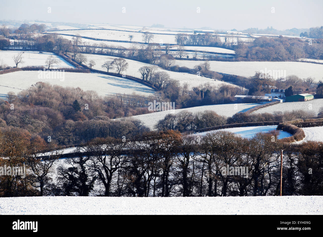 Snow Covered Fields; North Devon, England, Uk Stock Photo - Alamy
