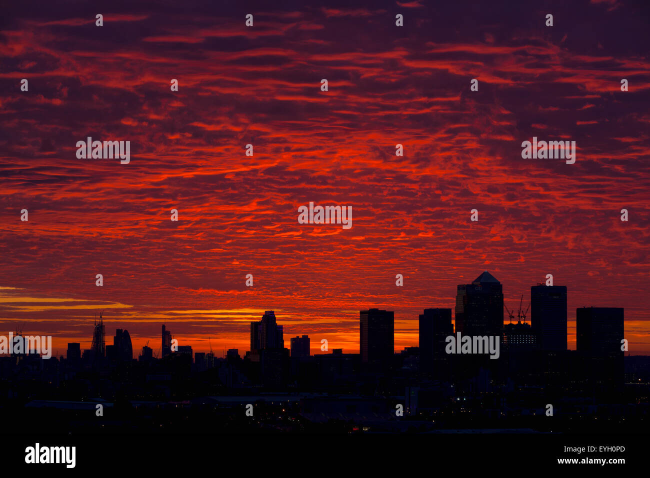 Sunset Over Canary Wharf; London, England, Uk Stock Photo - Alamy