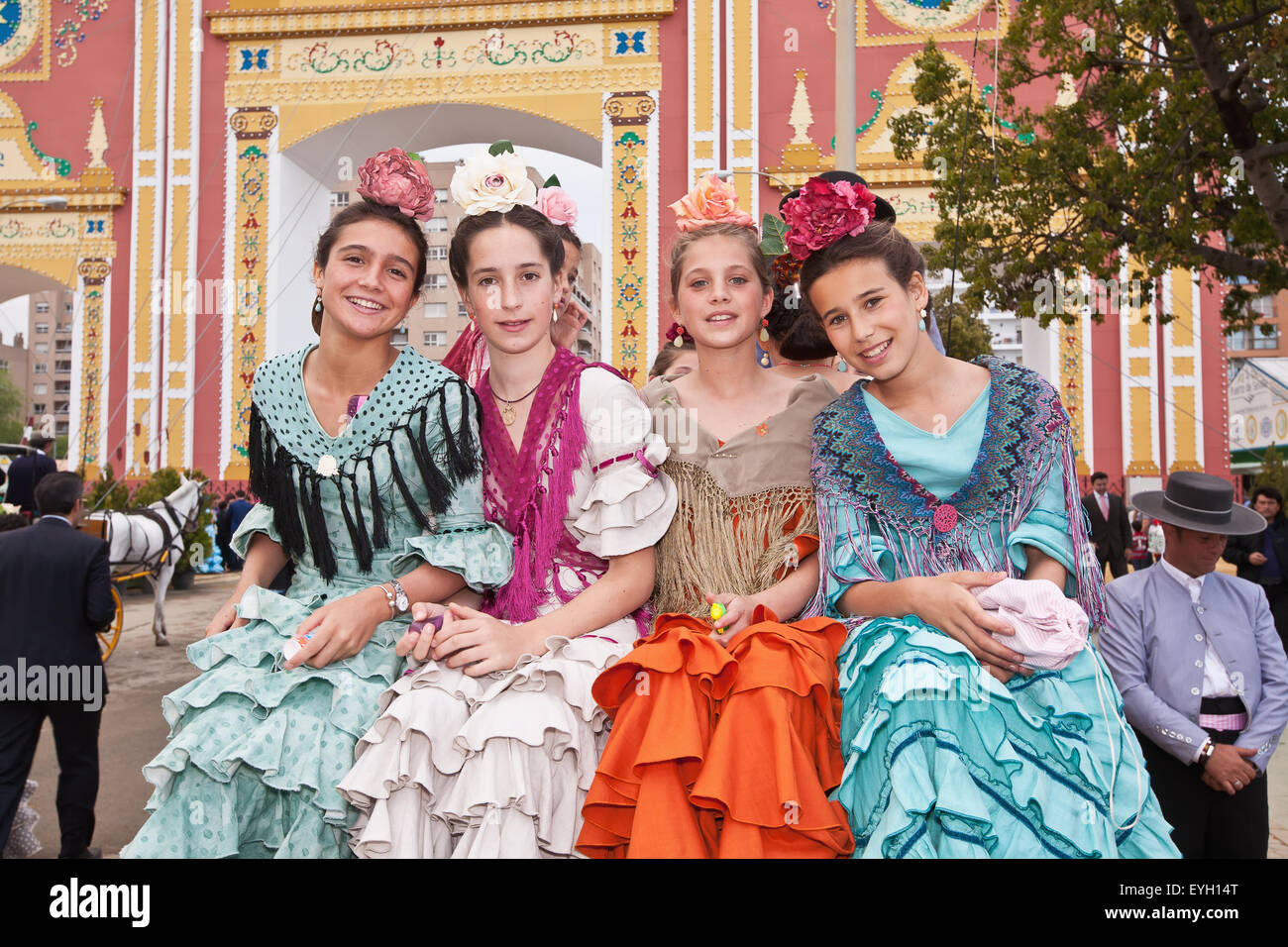Portrait Of Four Young Women Wearing Traditional Dresses During April ...