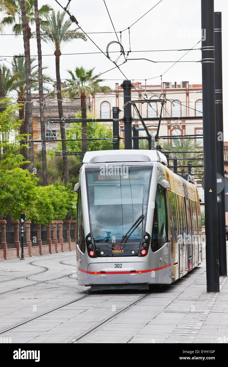 Modern Tram; Seville, Andalucia, Spain, Europe Stock Photo - Alamy