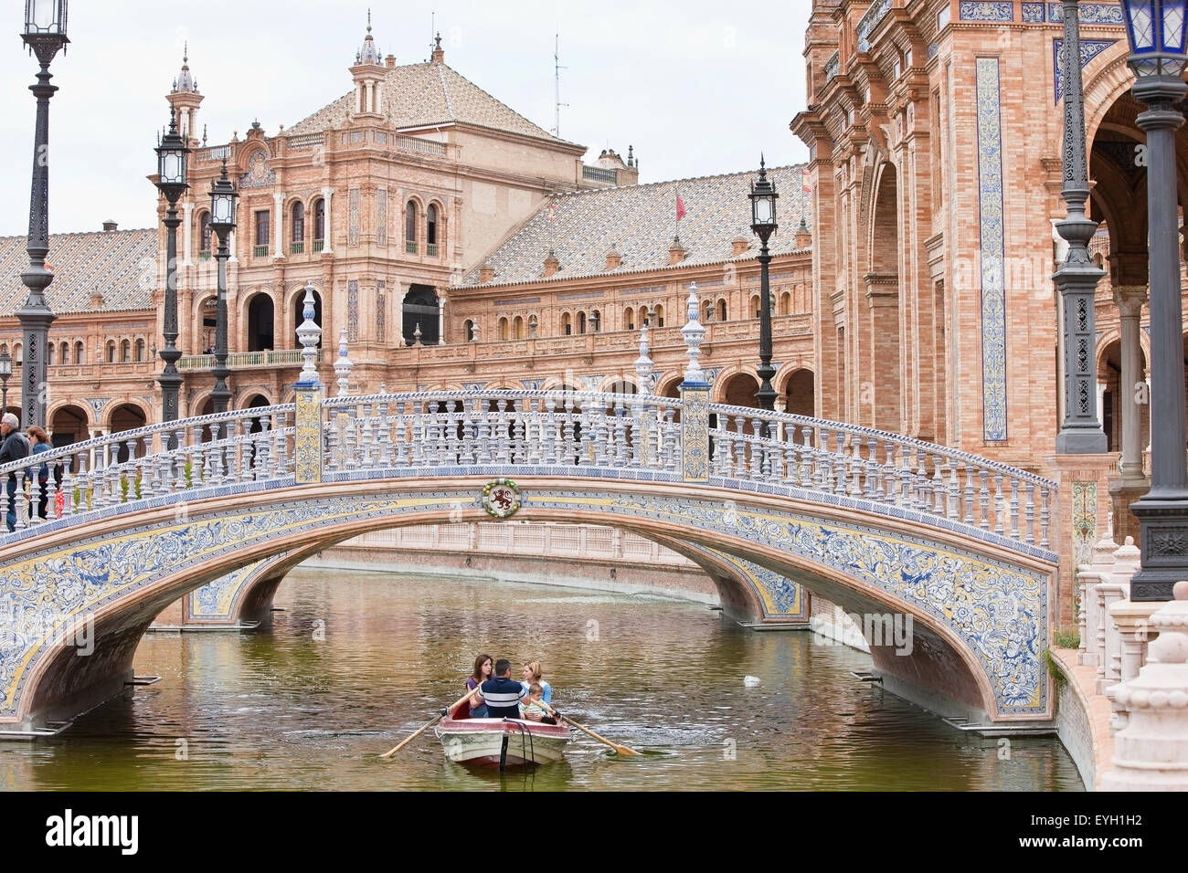 Rowboat Under Bridge On Canal, Plaza De Espana, Maria Luisa Park ...