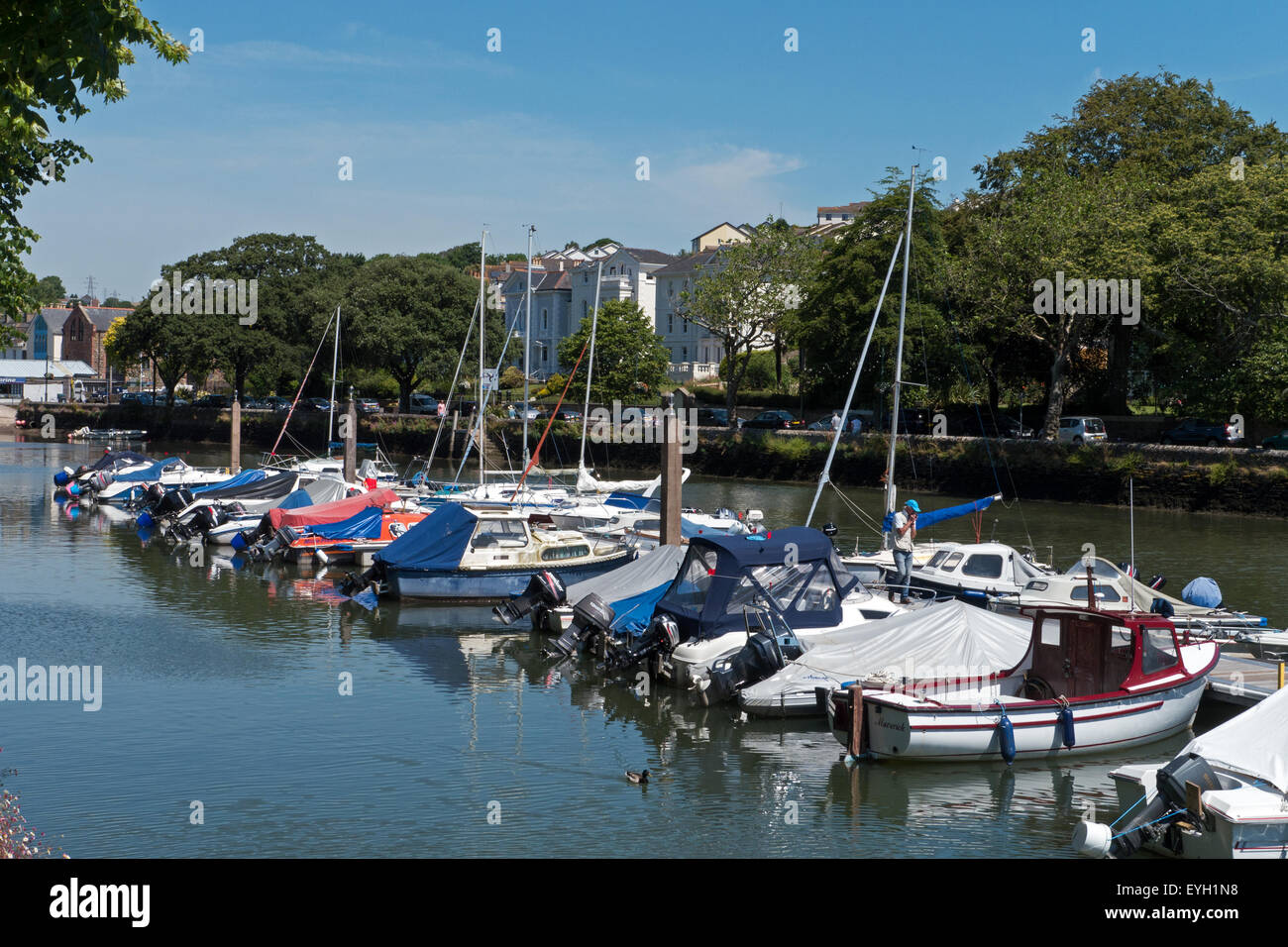 Boats Moored in the attractive Quayside in the Devonshire Market Town ...