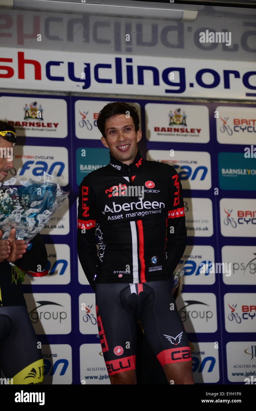 Barnsley, UK. 29th July 2015. Cyclist Ian Bibby winner of the National ...