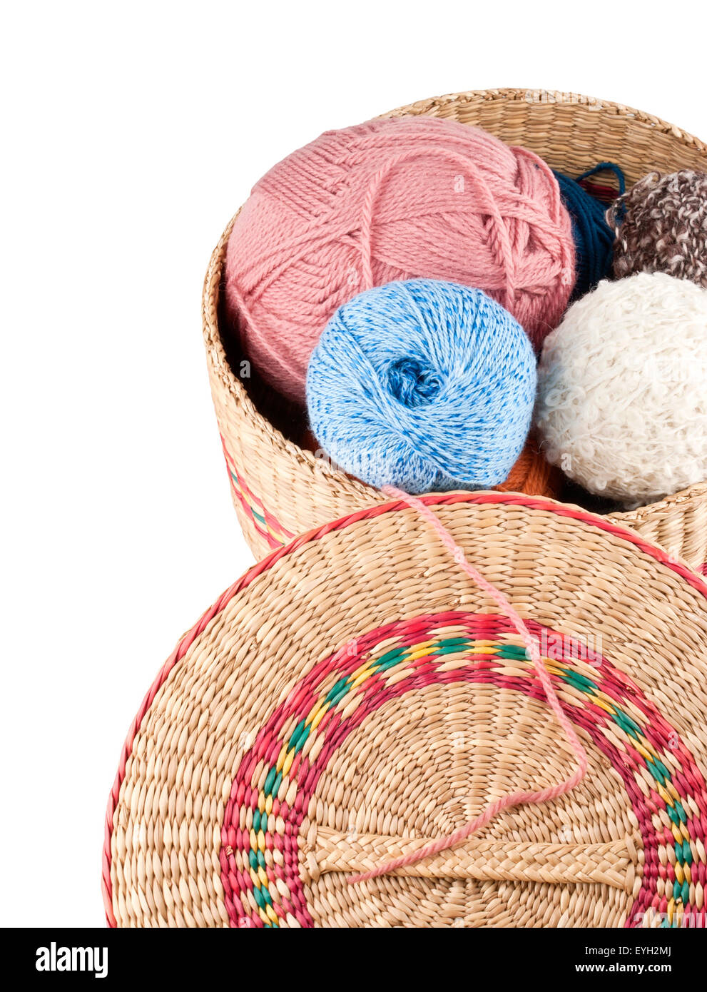 Yarns in basket on white background Stock Photo - Alamy