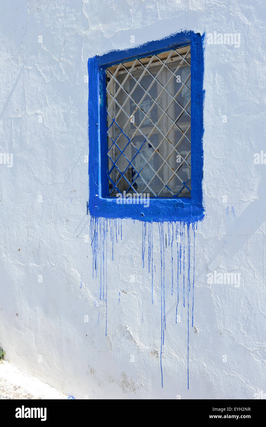 A hand painted window, Santorni, Greece Stock Photo - Alamy
