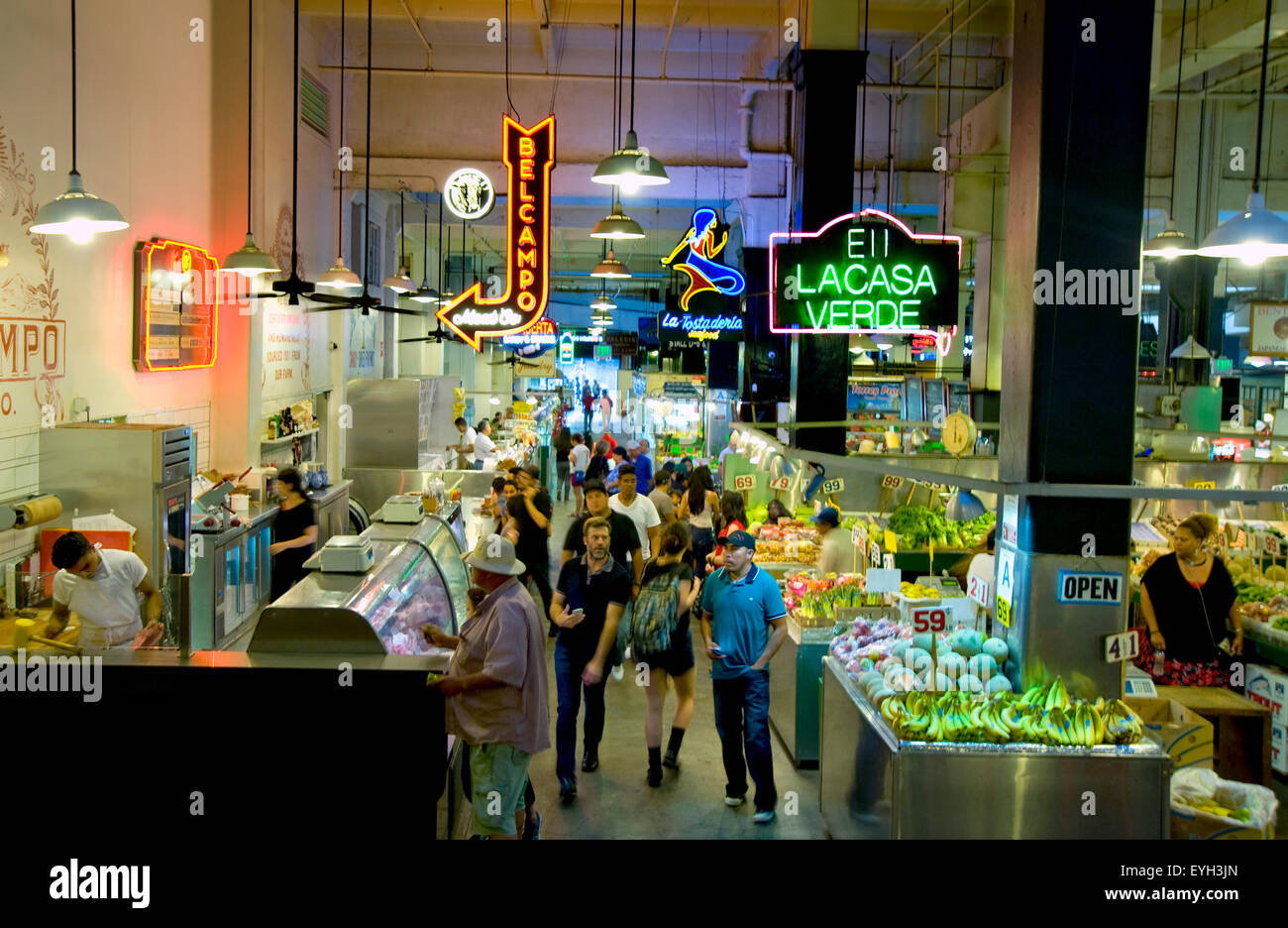 Stalls inside Grand Central Market in downtown Los Angeles Stock Photo ...