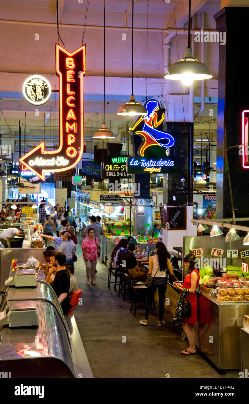 Stalls inside Grand Central Market in downtown Los Angeles Stock Photo ...