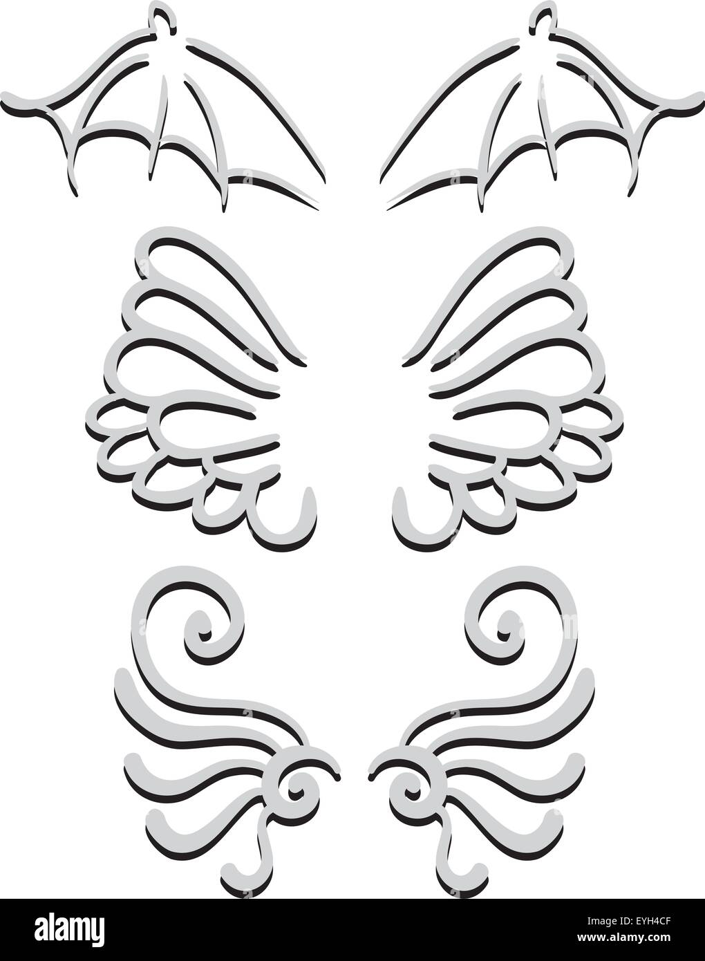 Vector set. Wings of different shapes on a white background Stock ...