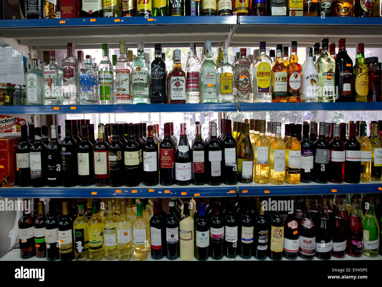 Alcoholic beverages in a bar in the island of Majorca, Spain Stock ...