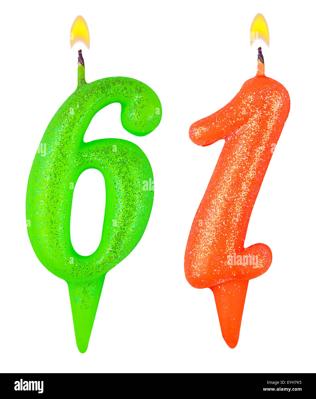 Birthday candles number sixty one isolated on white background Stock ...