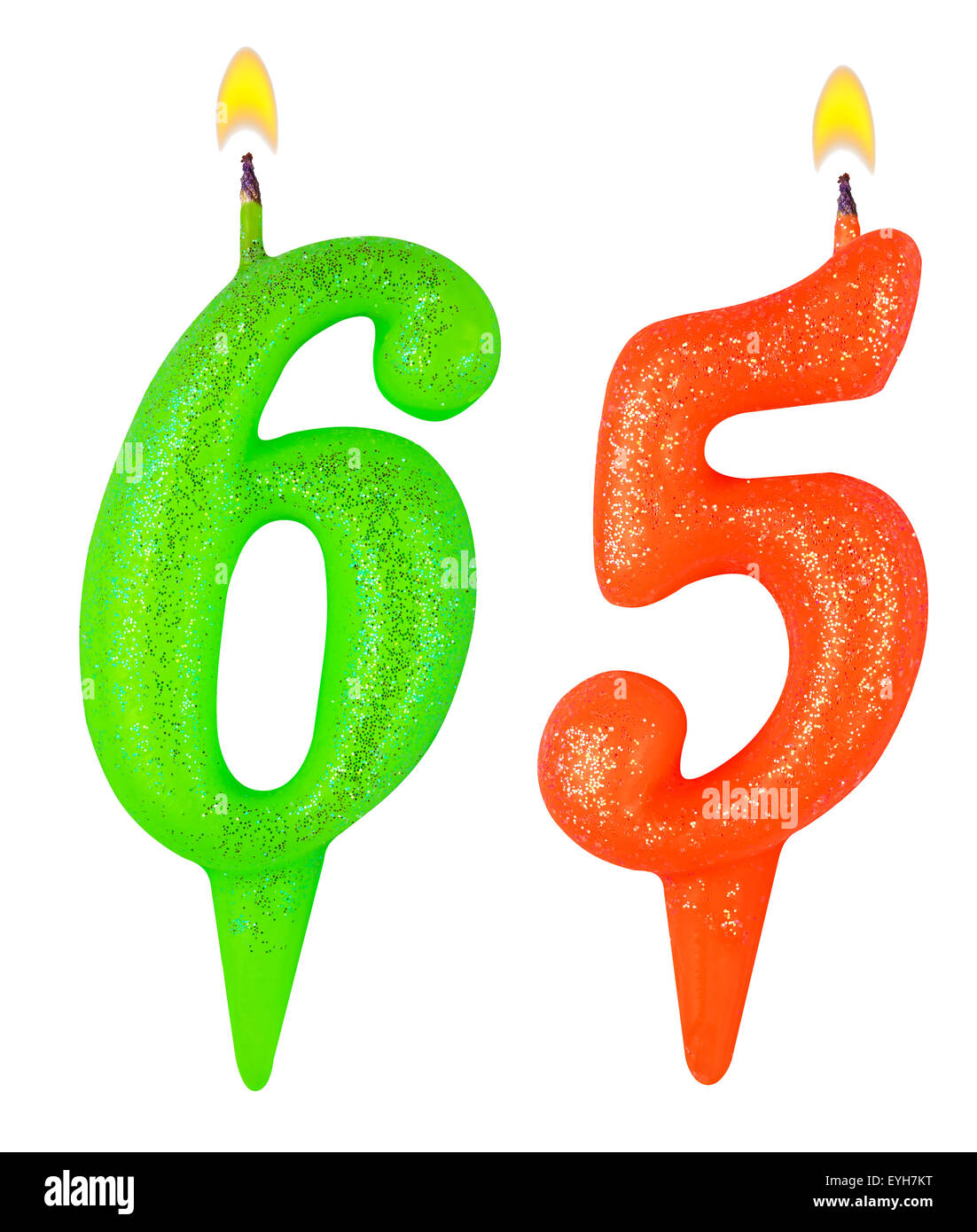 Birthday candles number sixty five isolated on white background Stock ...