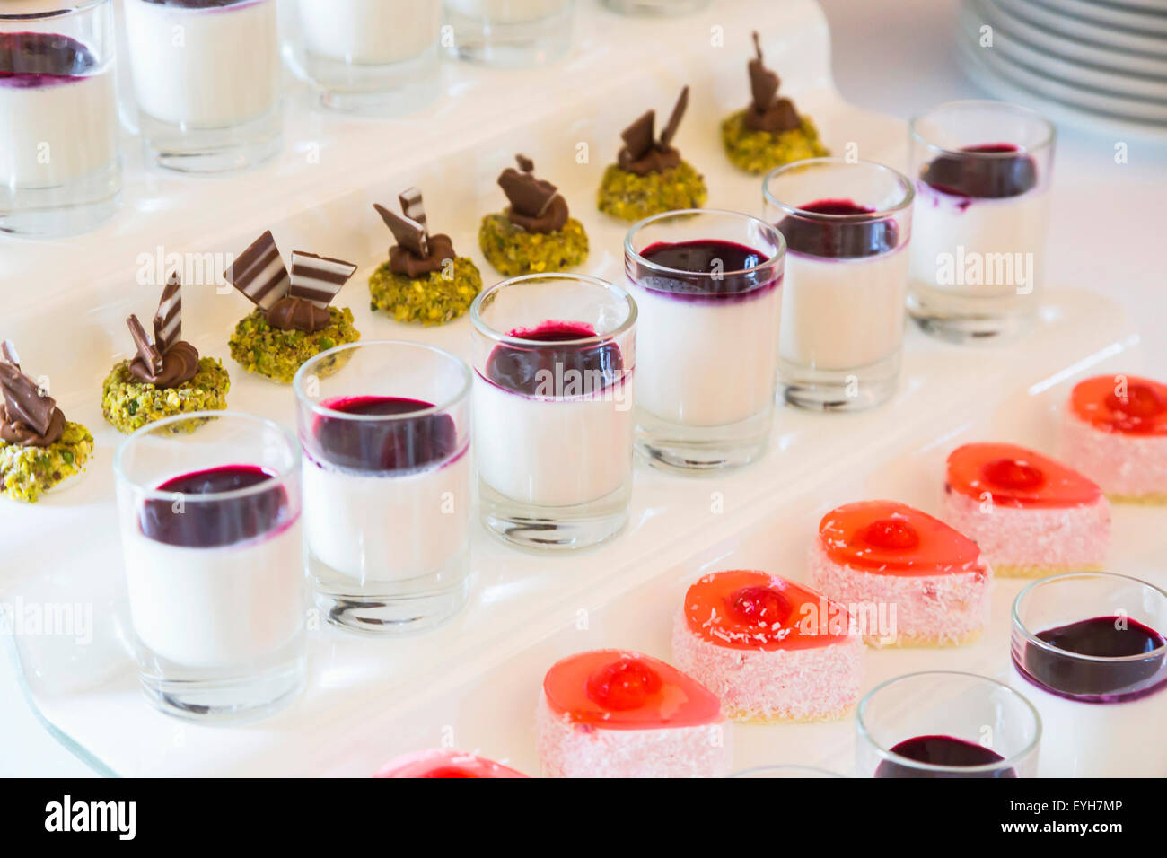 Close up mini cocktail, miniature decorative desserts, selective ...