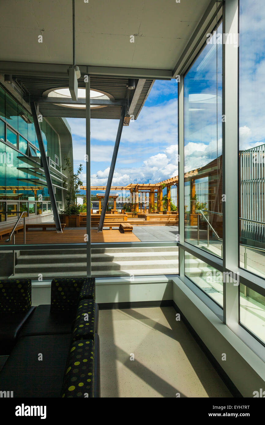 View to the roof-top garden of The Nest student union building on the ...
