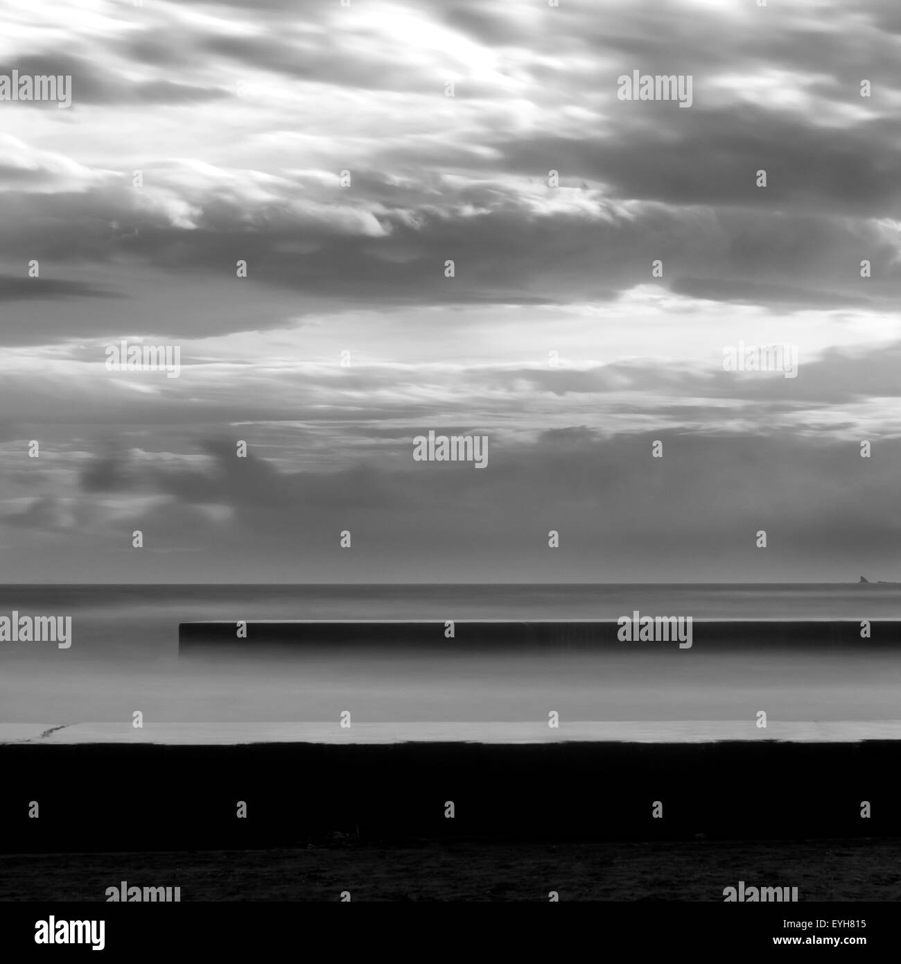 Waves and barriers at Kugenuma-Kaigan beach, Kanagawa Prefecture, Japan ...