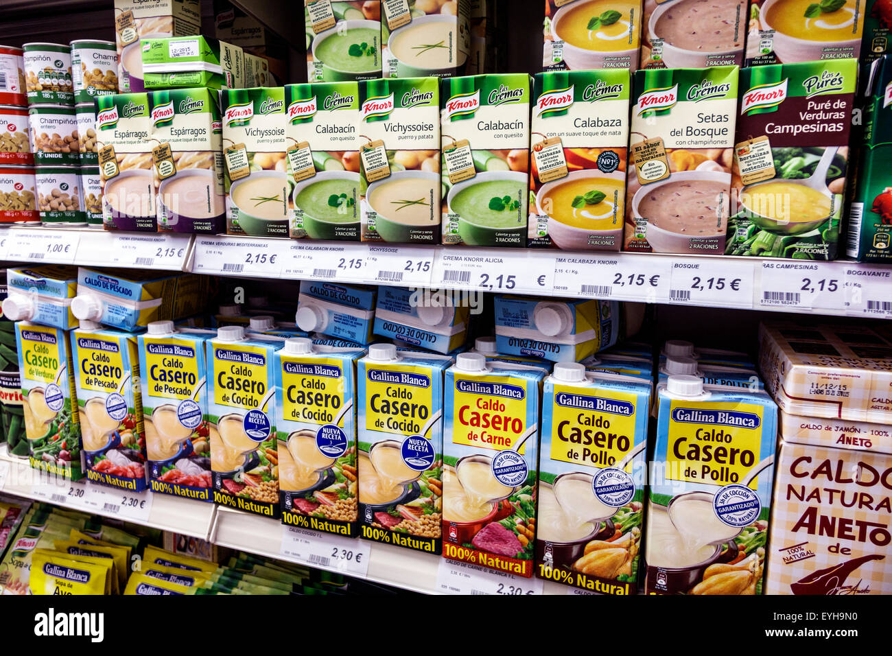 Madrid Spain Europe Spanish food shopping market display shelf brand ...