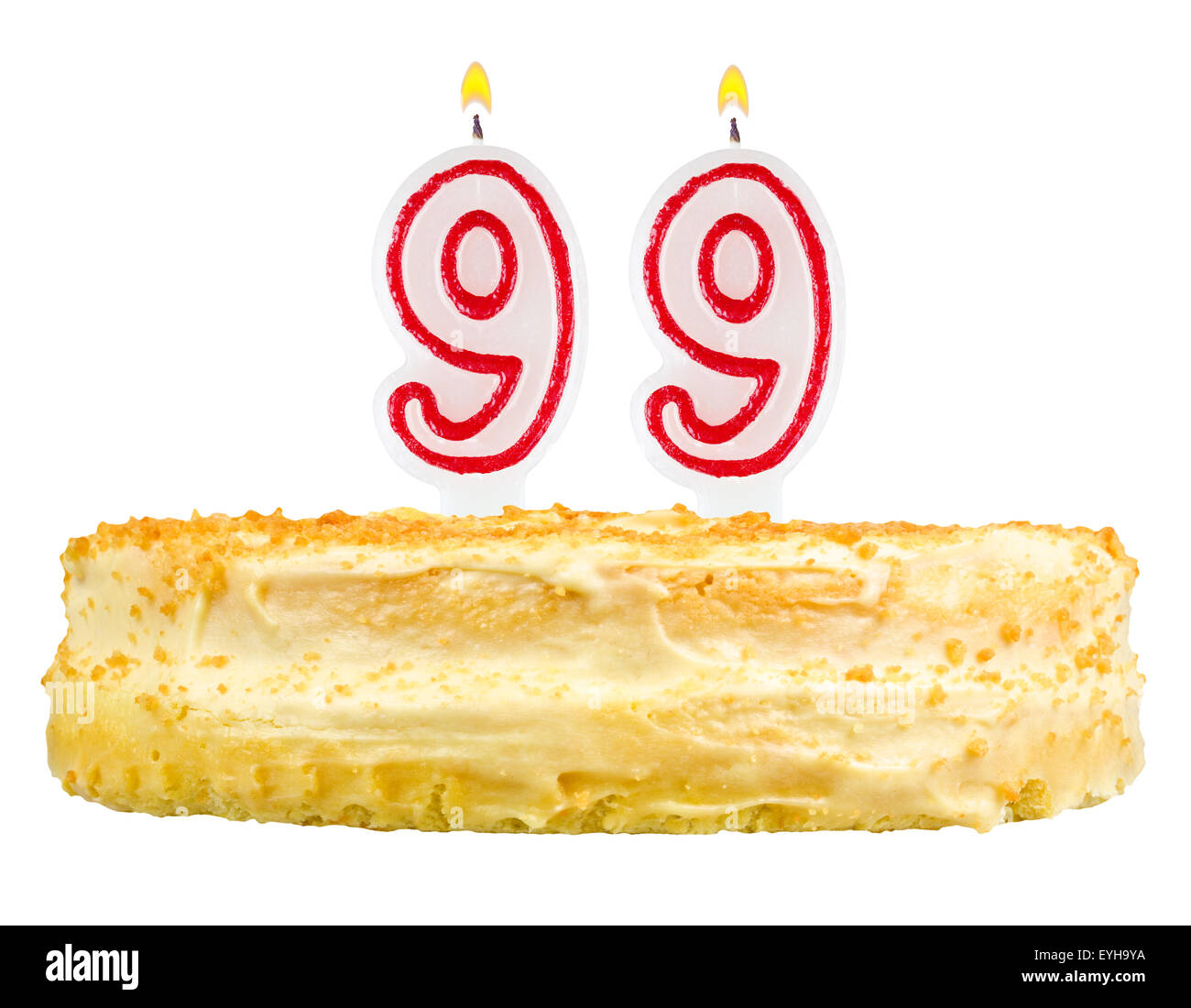 birthday cake with candles number ninety nine isolated on white ...