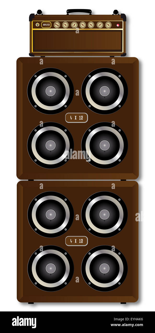 A guitarists amplifier and two 4x12 cabinets making the stack Stock ...