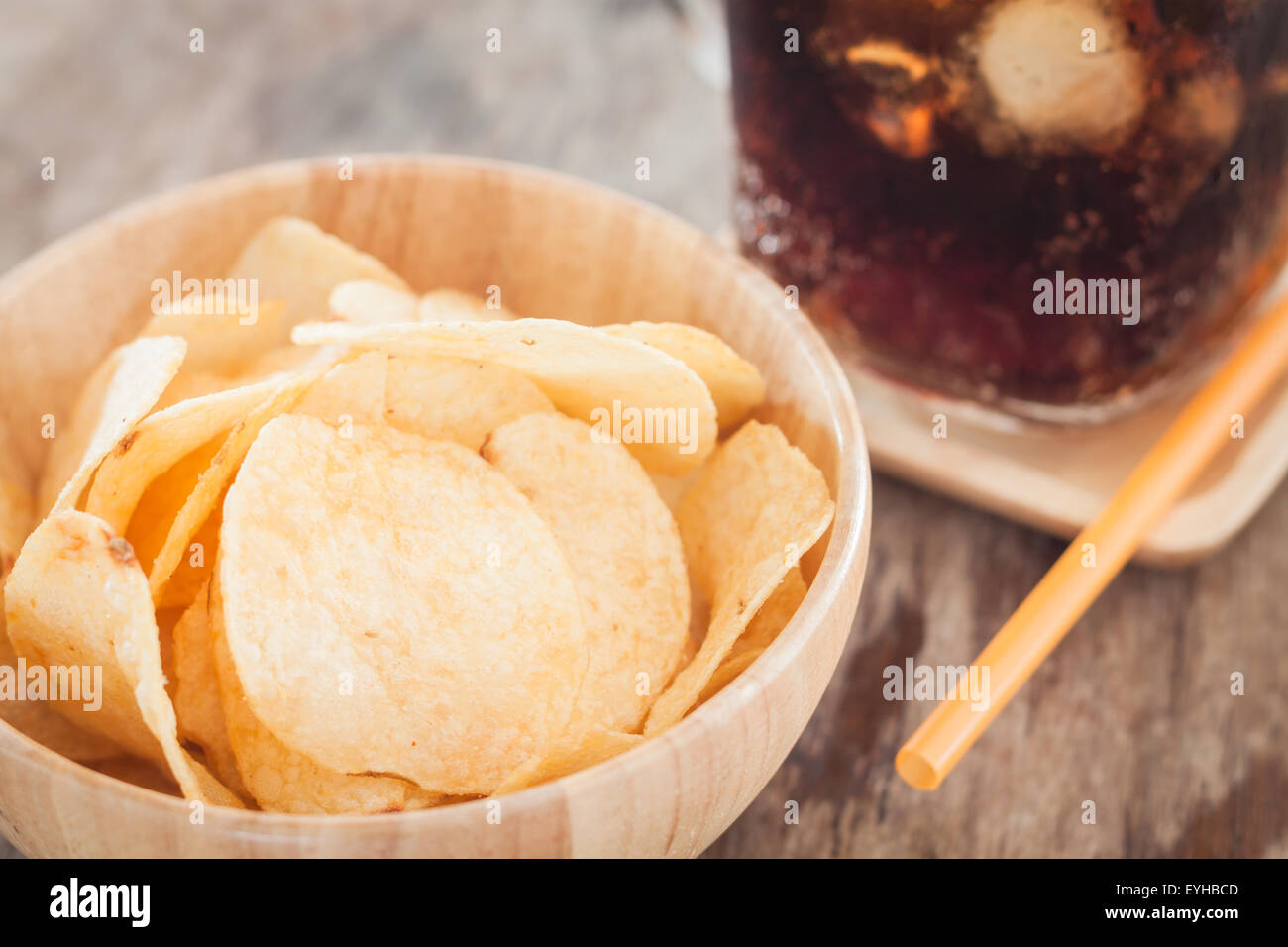 Crispy potato chips with iced cola, stock photo Stock Photo - Alamy