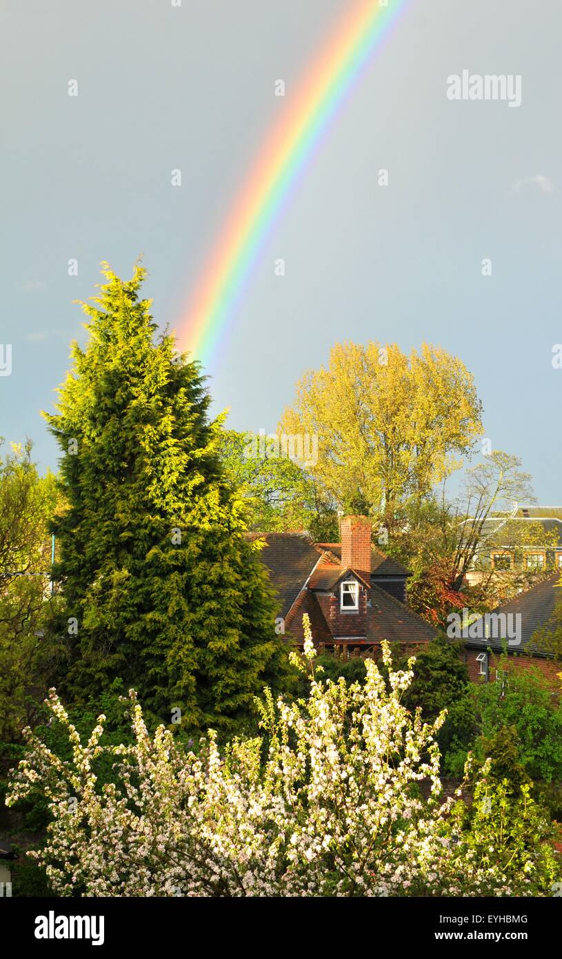 Rural landscape with rainbow Stock Photo - Alamy
