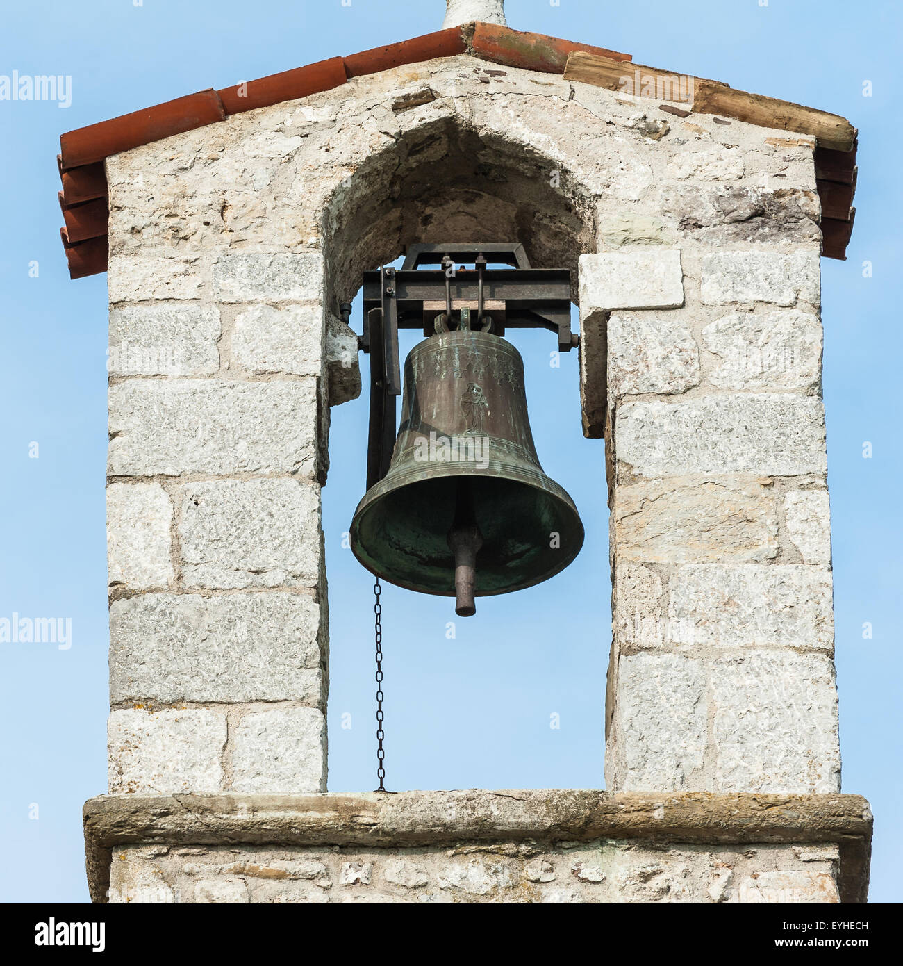 Small bell tower with a bell of a country church in the 13th century ...