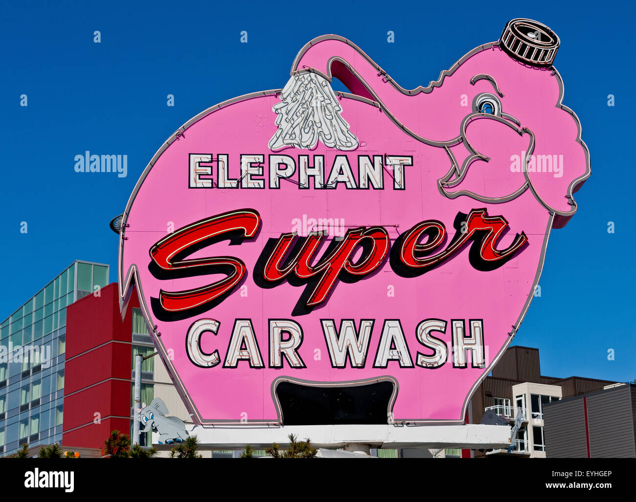 A giant Pink Elephant Super Car Wash Car Wash sign in Seattle ...