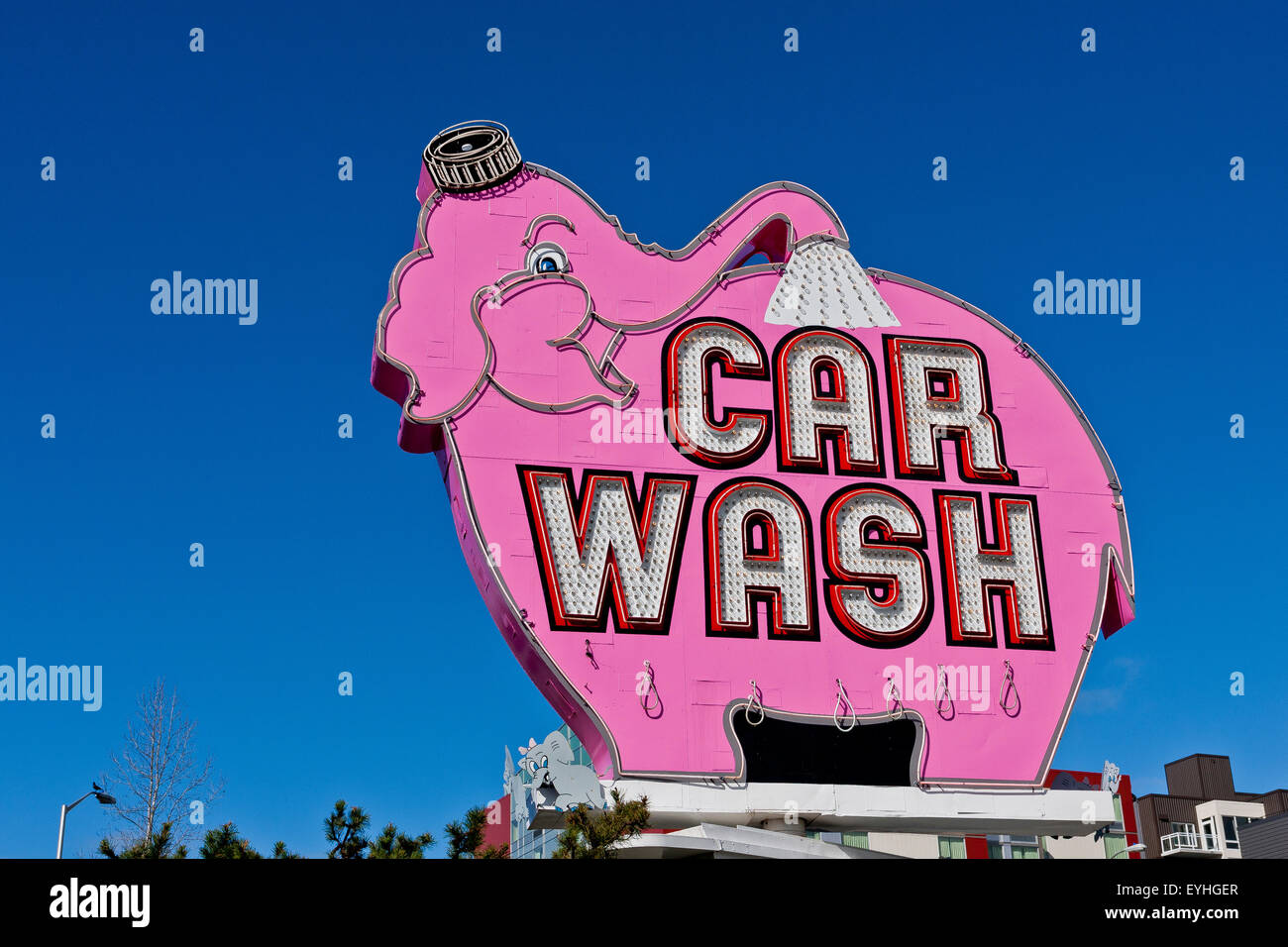 A giant Pink Elephant Super Car Wash Car Wash sign in Seattle ...
