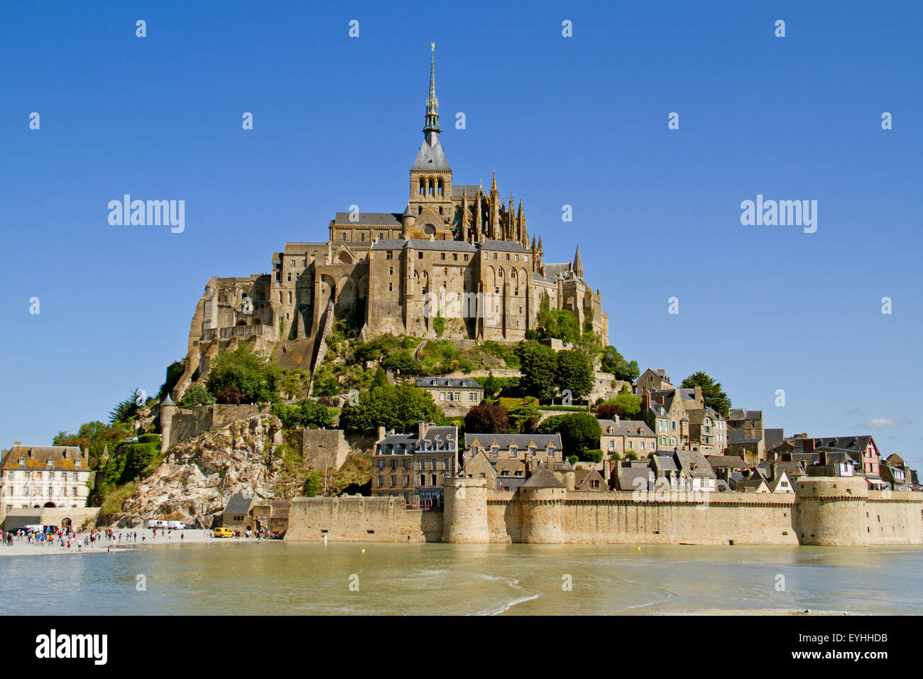 Mont Saint-Michel, a medieval fortification, cloister and church on an ...
