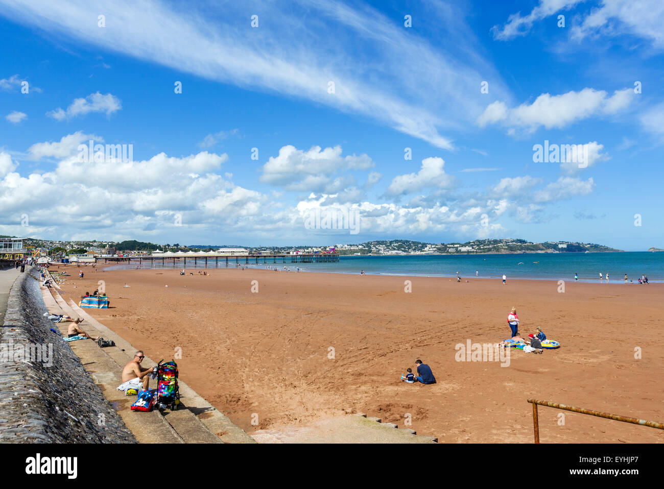 The beach and pier in Paignton, Torbay, Devon, England, UK Stock Photo ...