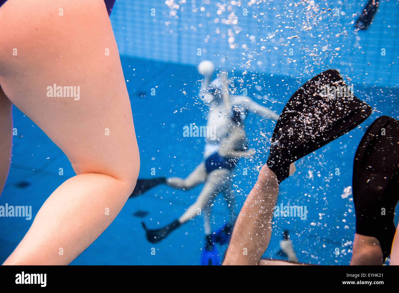 Berlin, Germany. 29th July, 2015. Swimmers play underwater rugby in the ...
