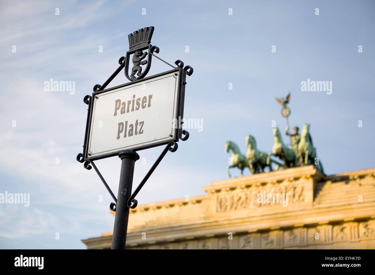 Berlin, Germany, Historical shield Pariser Platz at the Brandenburg ...