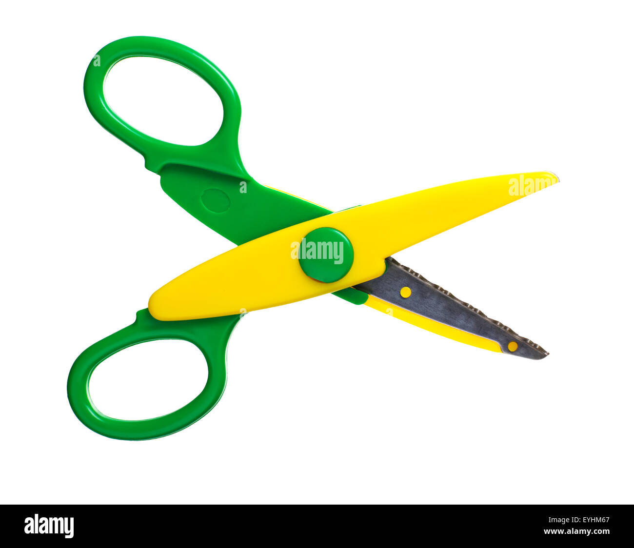 the yellow and green children's scissors isolated on white background ...