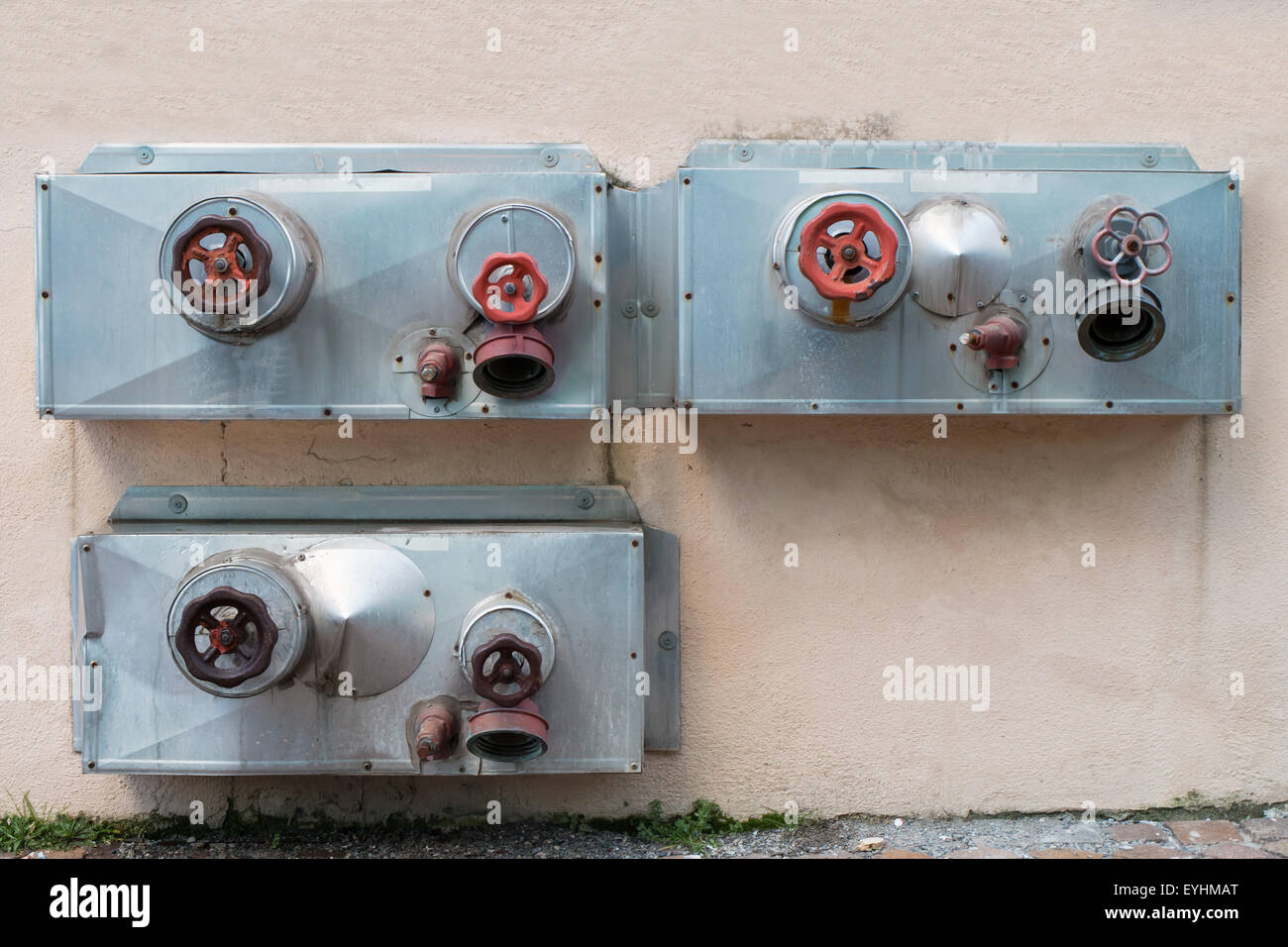 fire hose connections outside a building Stock Photo - Alamy
