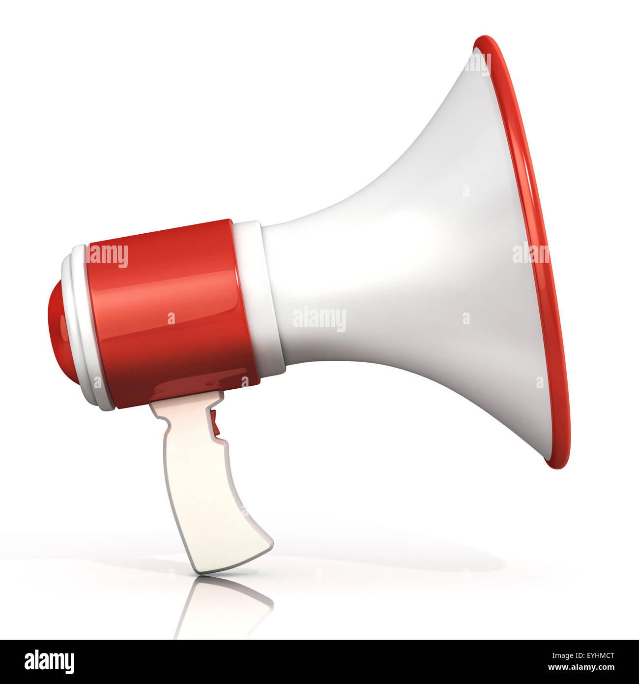 Red and white megaphone, 3D rendering, isolated on white background ...
