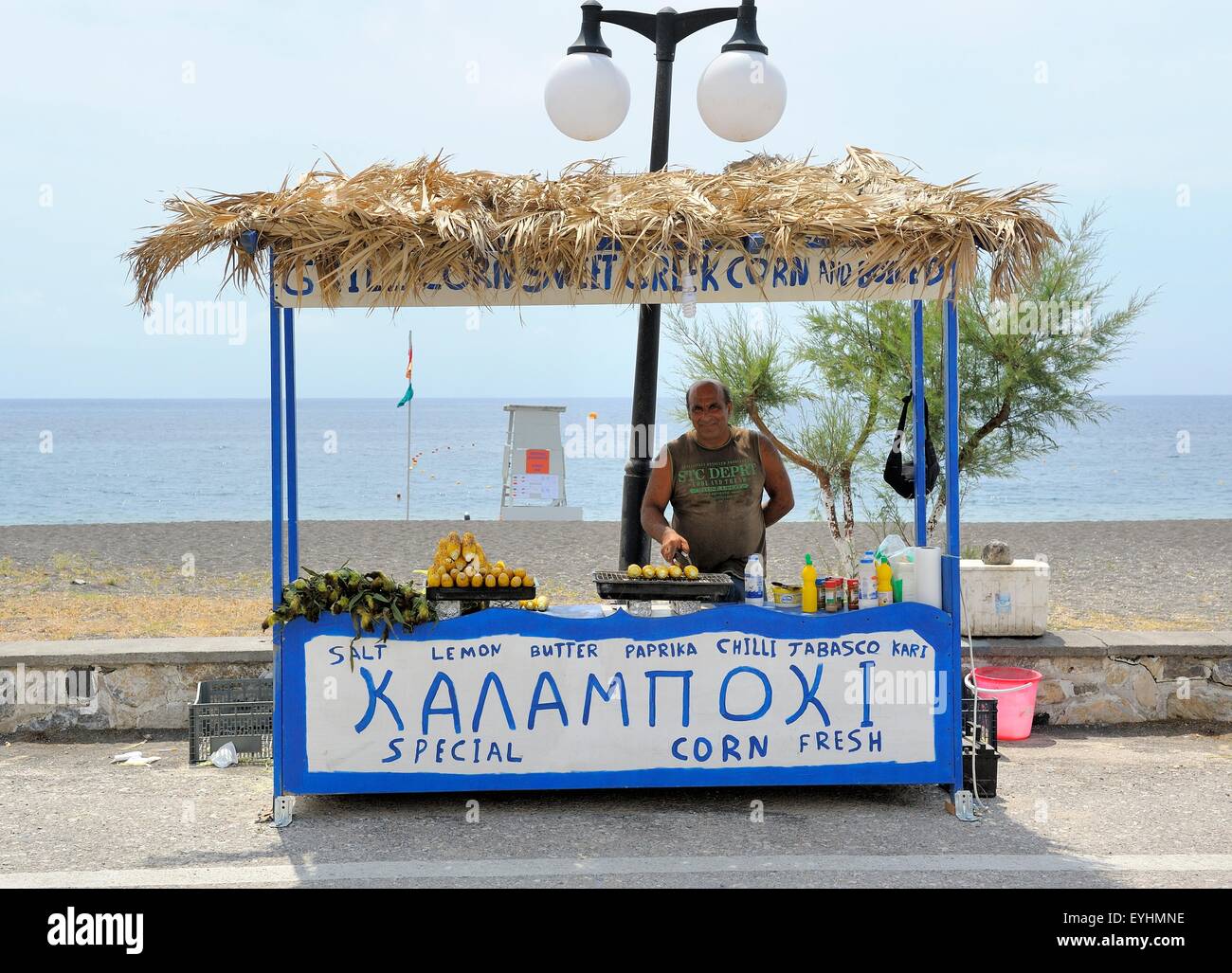 A corn on the cob stall in Perissa,Santorini,Greece Stock Photo - Alamy