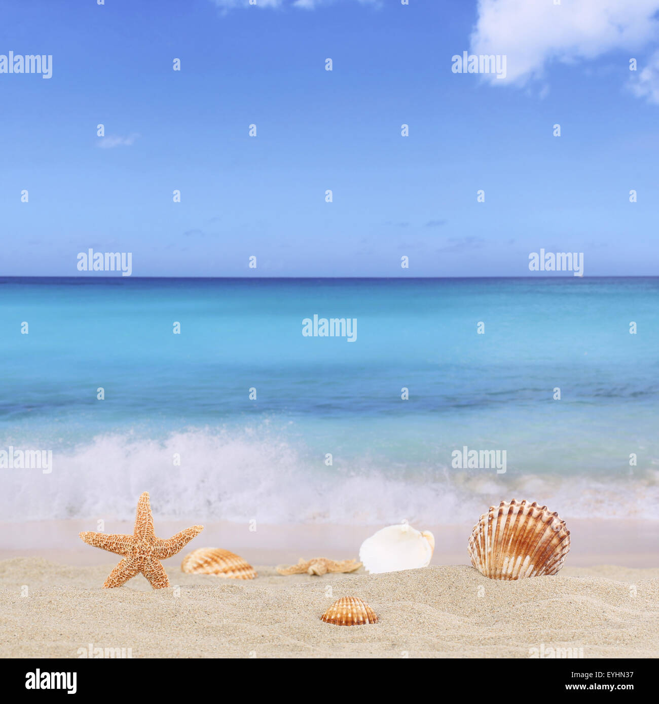 Sandy beach background in summer vacation holidays with sand, sea ...