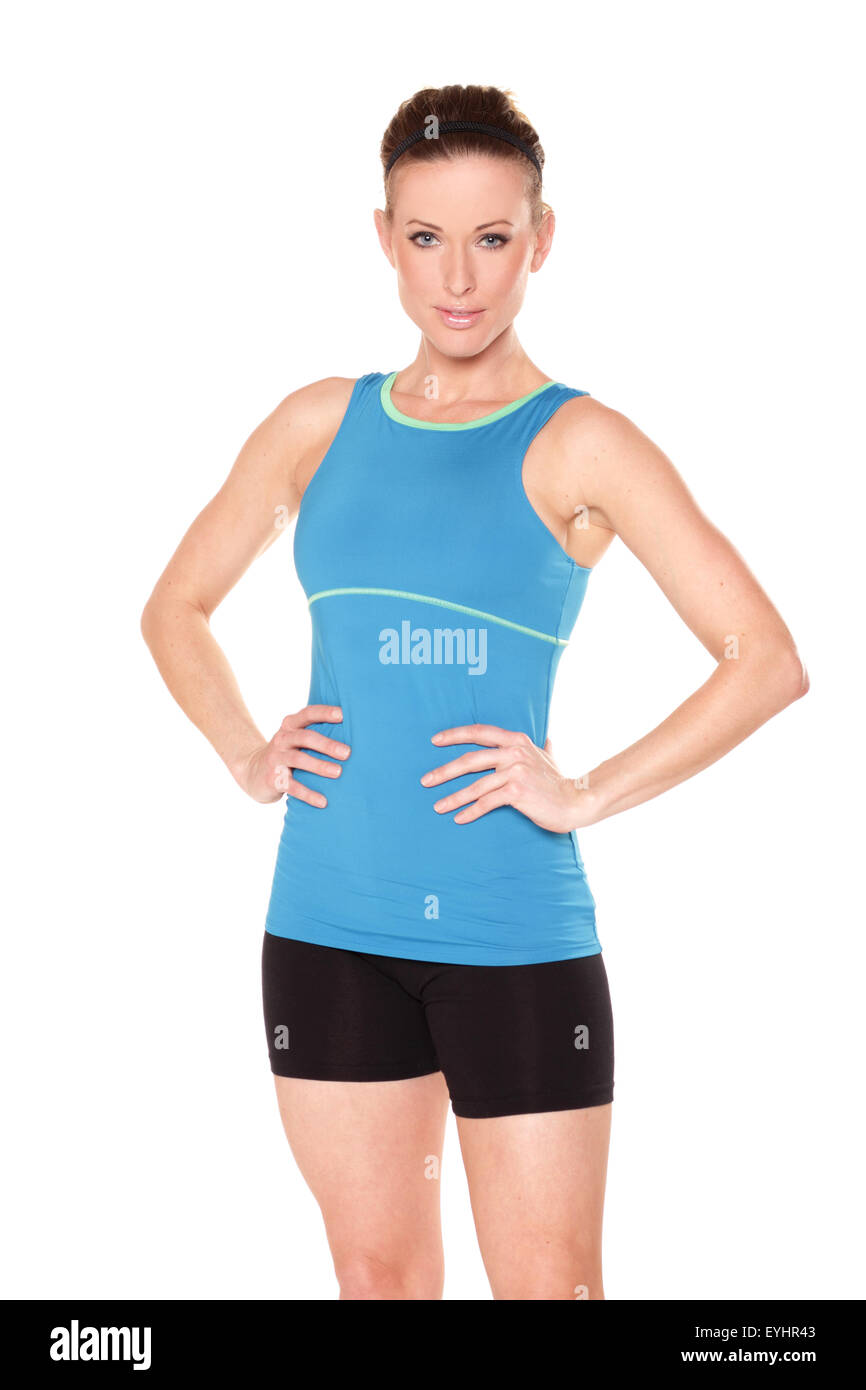 Fitness blond woman with beautiful face and body in studio Stock Photo ...